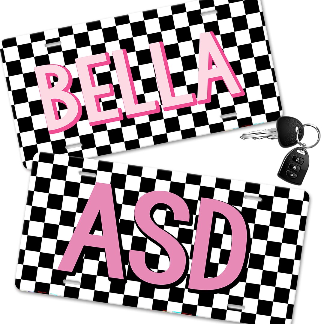 Personalized Checkered License Plate: Shadow Font Car Tag - Etsy