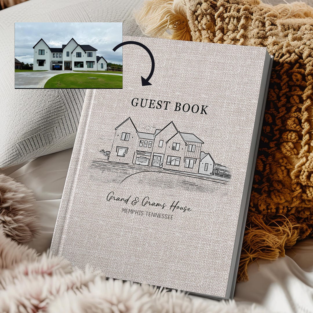 Custom Sketched Home Portrait Guest Book: Airbnb Welcome Book - Etsy