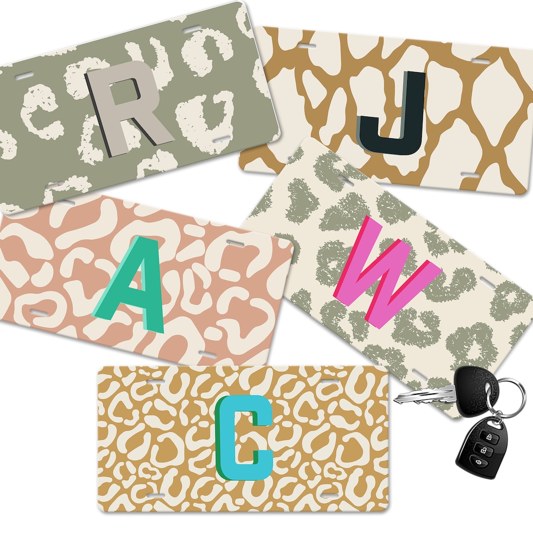 Animal Print & Initial Car Tag-license Plate-safari Print Car Tag-car ...