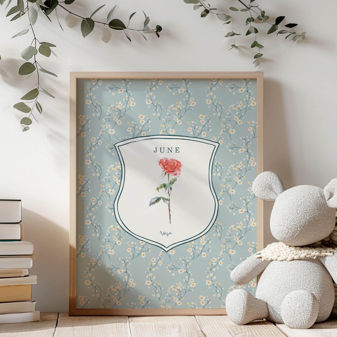 Birth Flower Wall Art, June, Rose Birth Flowers Illustration, Vintage ...