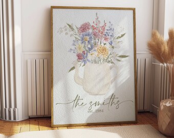 Boho Birth Flower Family Bouquet Print, Birth Month Flower Gift for Mom ...