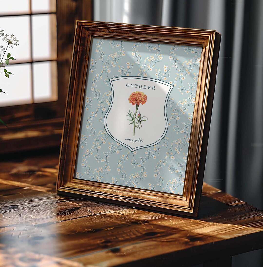 October, Birth Flower Print, Birth Flowers Illustration, Vintage Floral ...