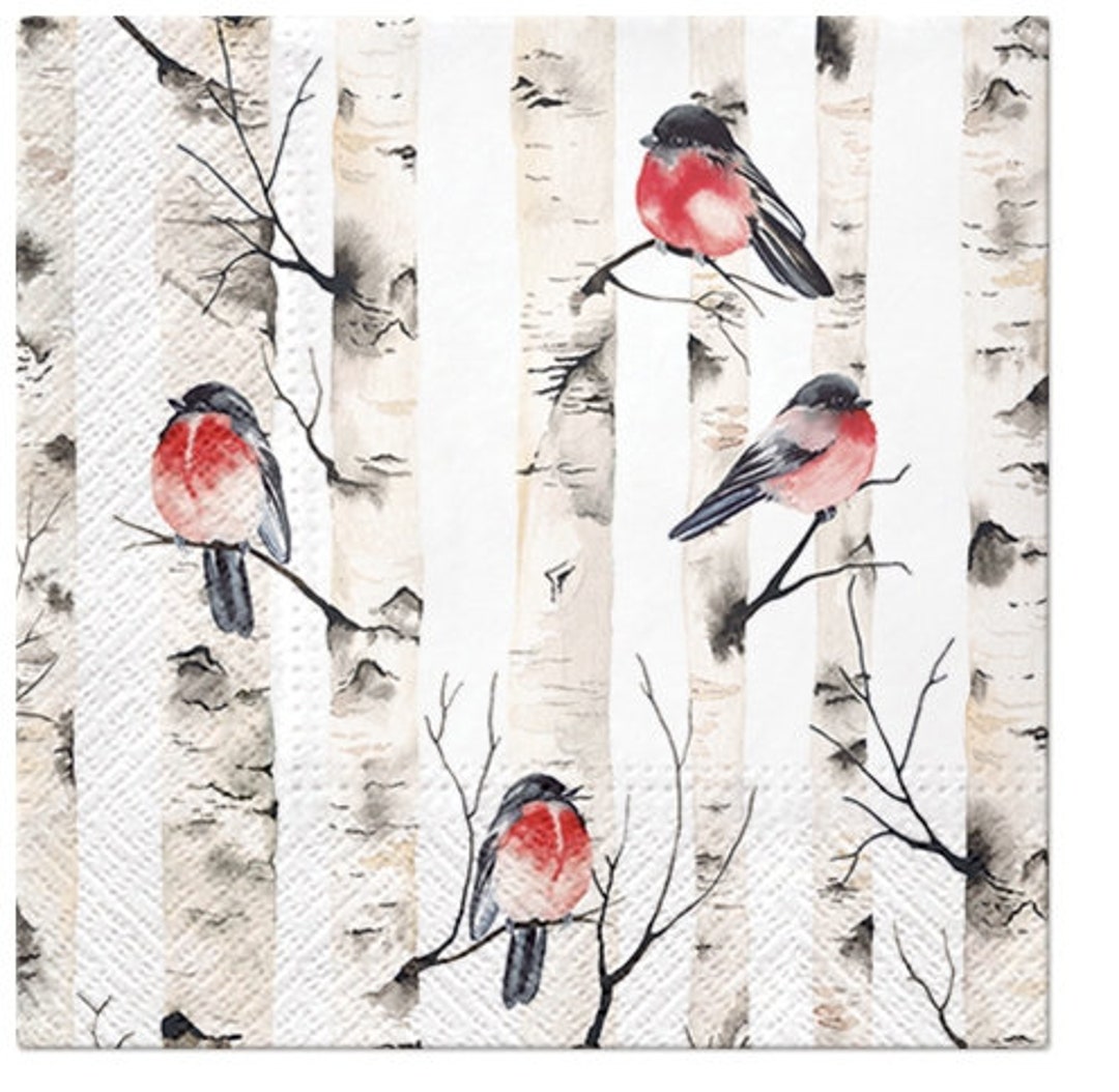 4 Decoupage Napkins | Robins in the Woods Napkins | Floral Garden ...