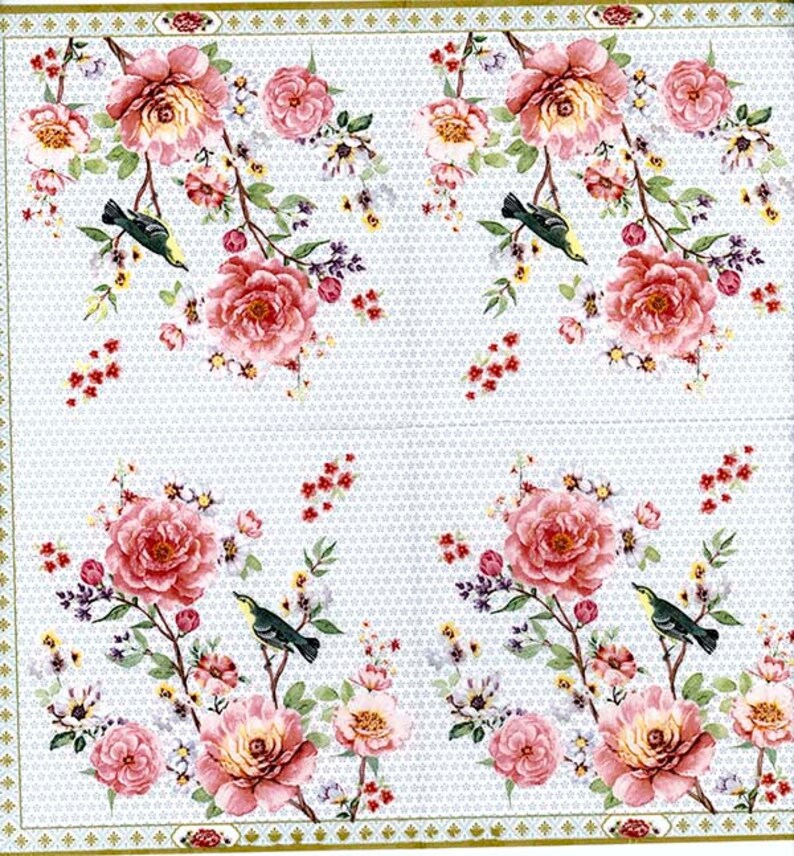 4 Decoupage Paper | Red Rose & Birds | Floral Napkins | Rose Napkins ...