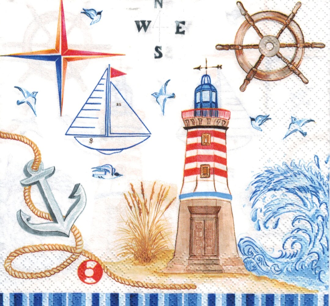 4 Decoupage Napkins | Beach Side | Marine Napkins | Lighthouse Napkins ...