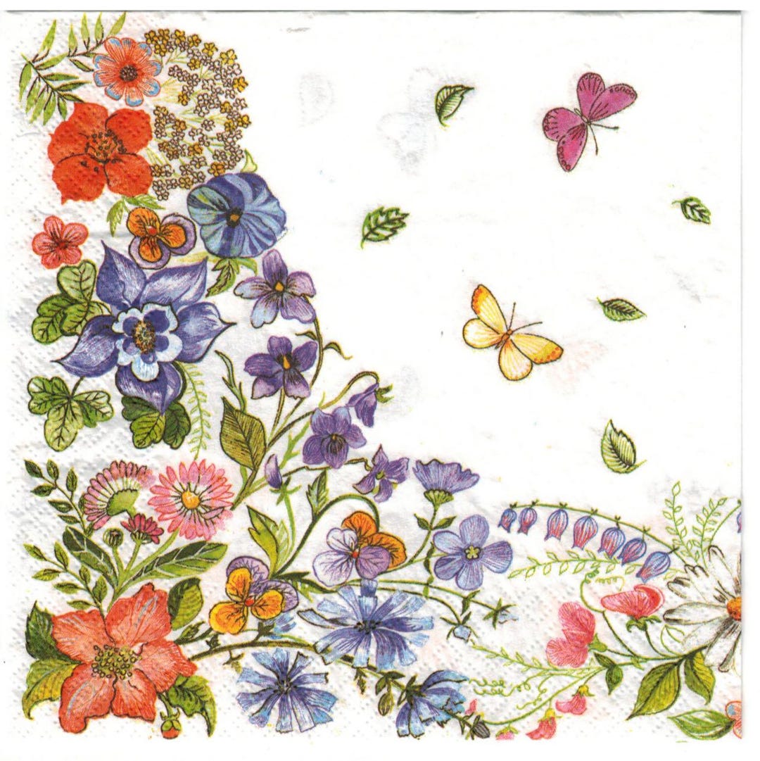 Blossom Border Decoupage Napkins: Butterfly Garden Paper (set of 4) - Etsy
