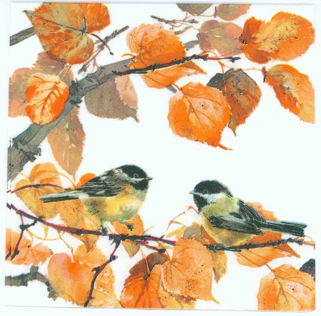 4 Decoupage Napkins | Autumn Colors and Birds | Autumn Napkins | Bird ...