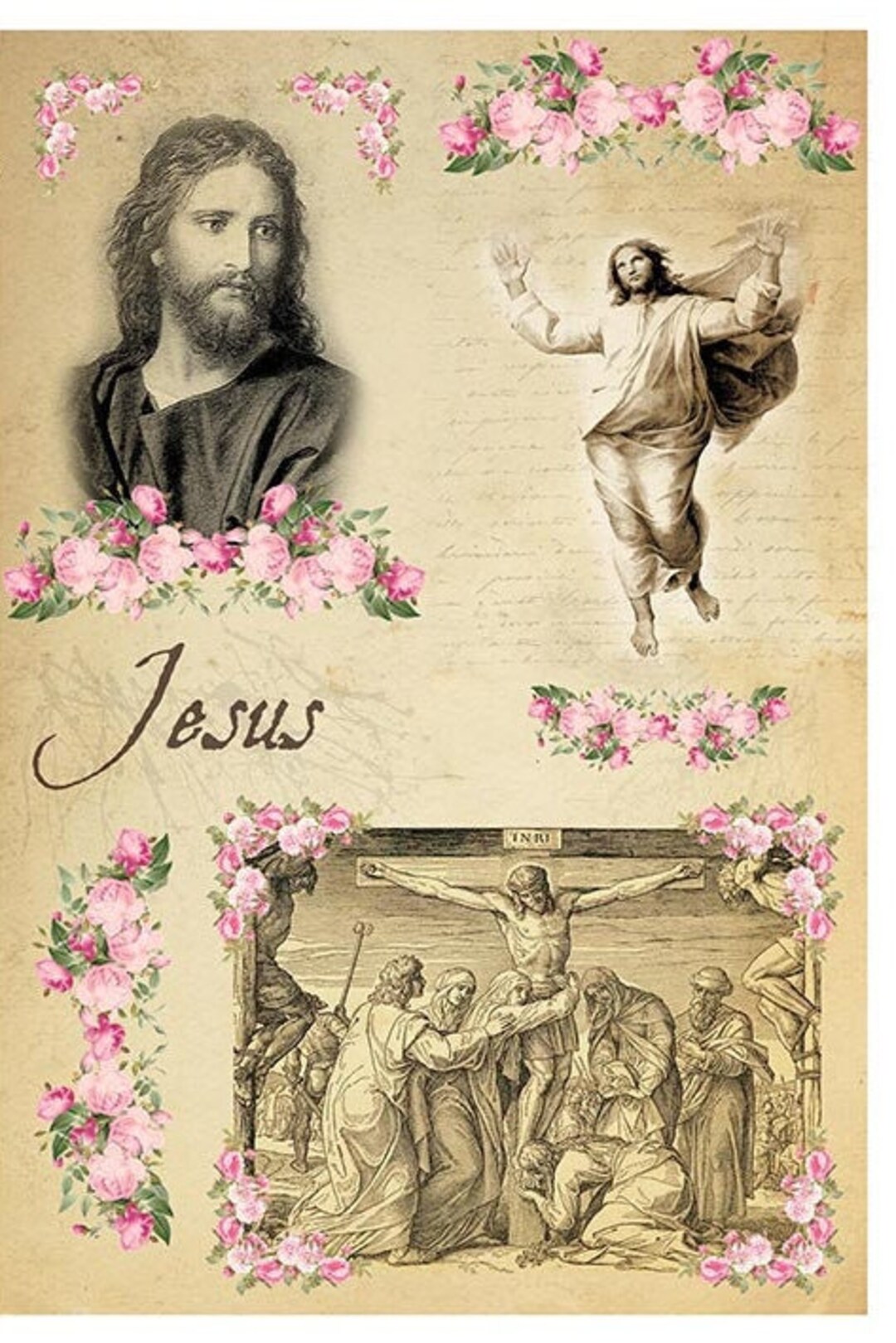 Italy Rice Paper for Decoupage L Jesus & Roses | Holly Bible Decorative ...