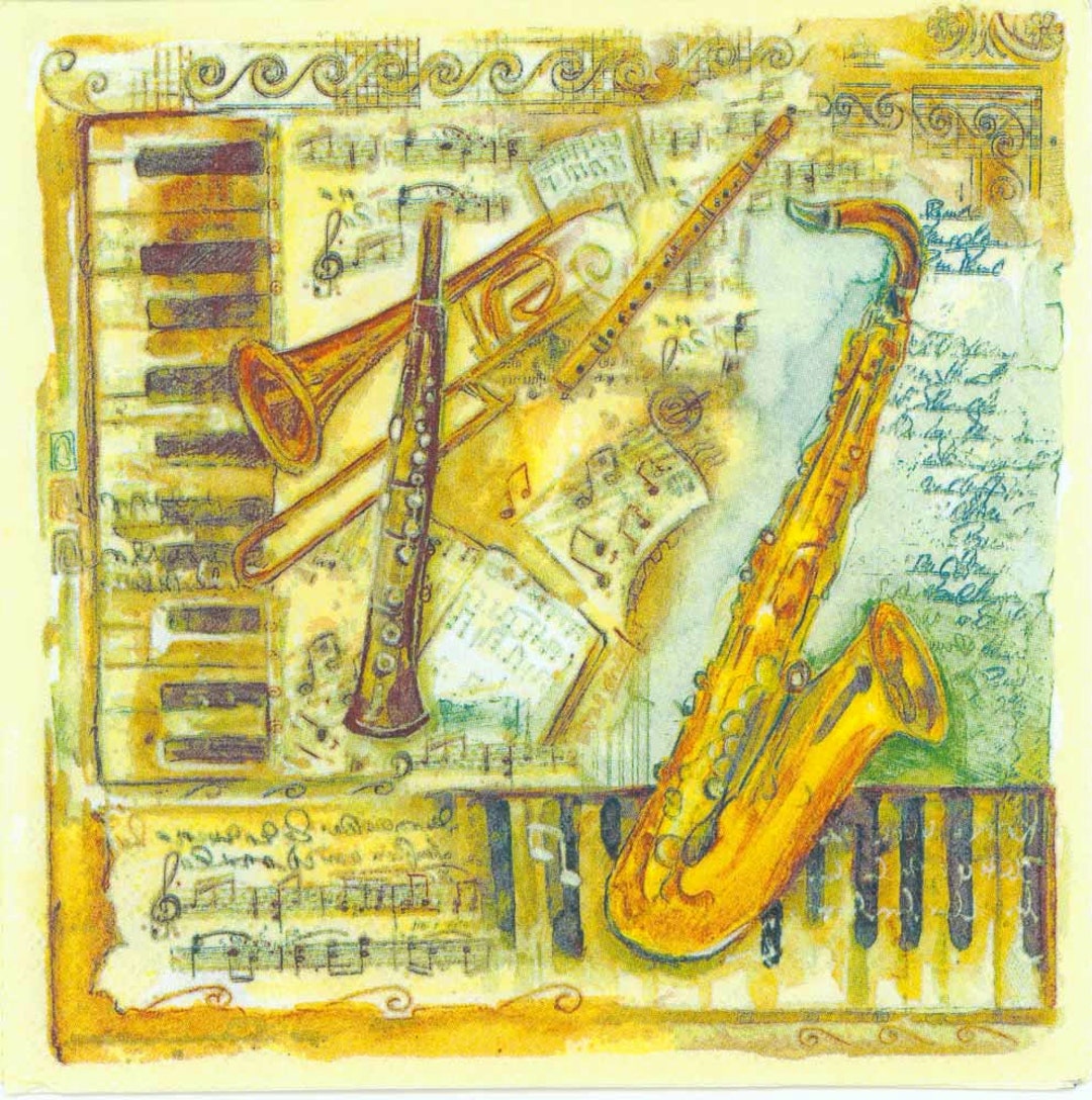 4 Decoupage Napkins| Jazz Band | Music Napkins|party Napkins|piano ...