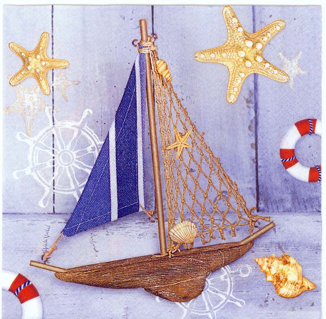 Decoupage Napkins | Summer at the Beach Toy Boat Sea Shells Sea Stars ...