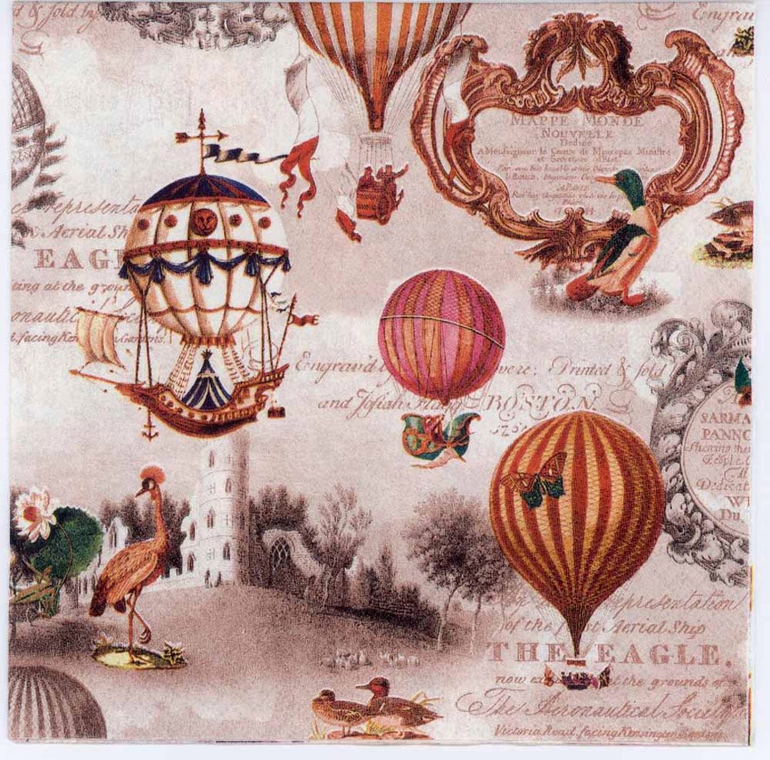 Vintage Americana Balloon Airship Napkins: Decoupage Paper Napkins, Set ...