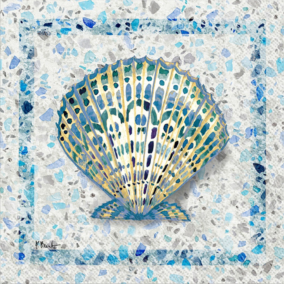Blue Seashell Decoupage Napkins: Beach Party Paper Napkins (set of 4 ...
