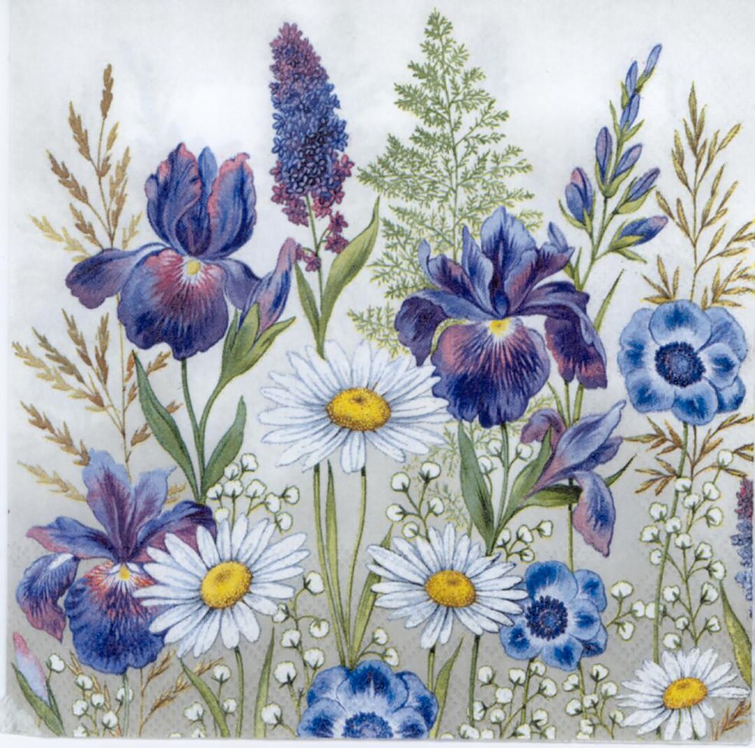 4 Decoupage Paper Summer Mixed Meadow Flower | Garden Napkins | Flower ...