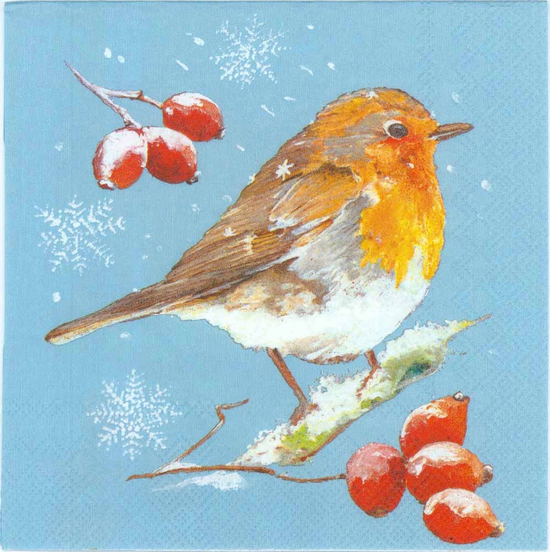 4 Decoupage Napkins Winter Red Robin Bird Napkins Robin Napkins ...