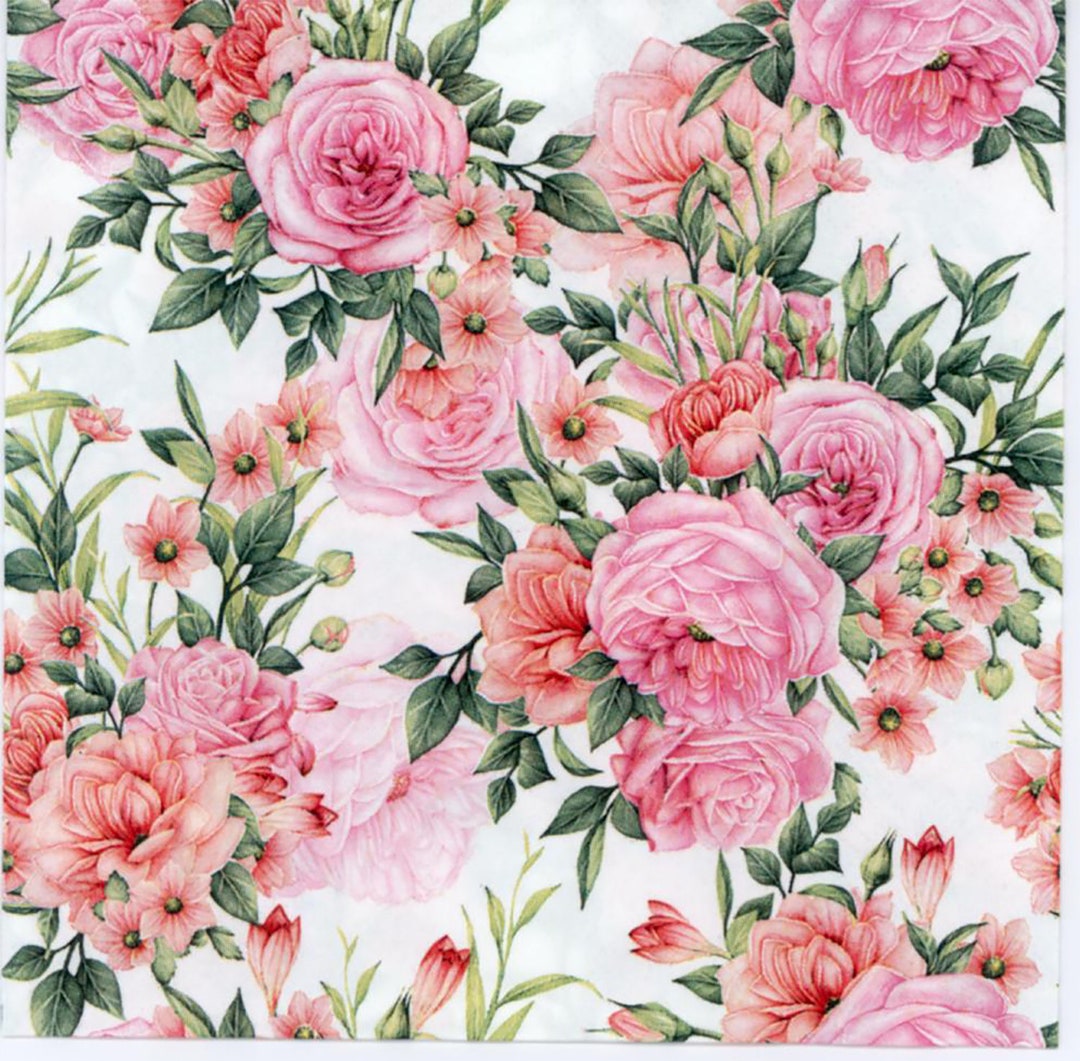 Pink Rose Decoupage Napkins: Floral Paper Napkins, Set of 4 - Etsy