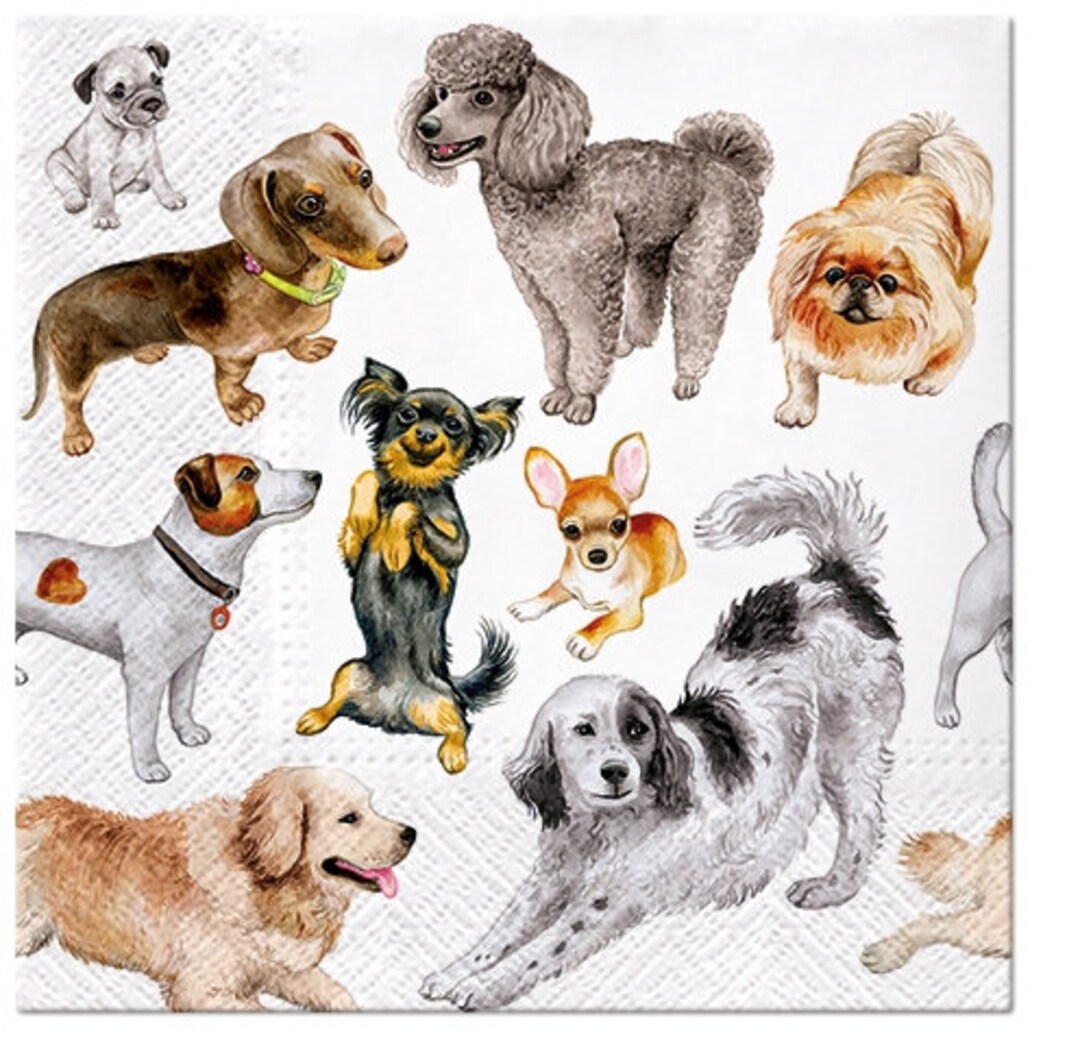 4 Decoupage Happiness Dogs Napkins | Dog Napkins | Party Napkins| Paper ...