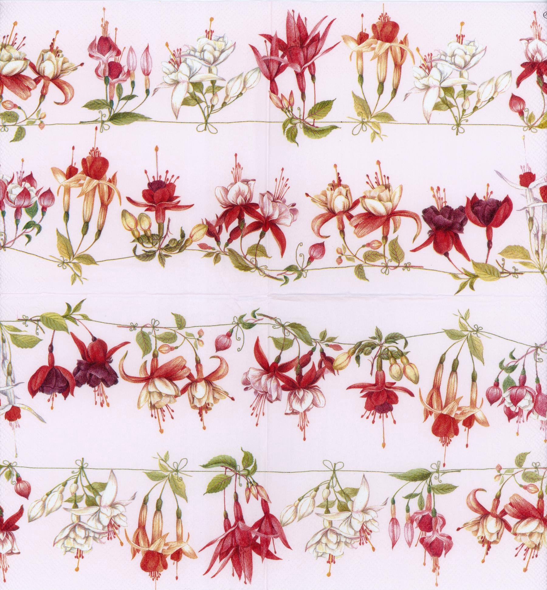 4 Decoupage Paper Napkins Red & White Fuchsias Fuchsia - Etsy