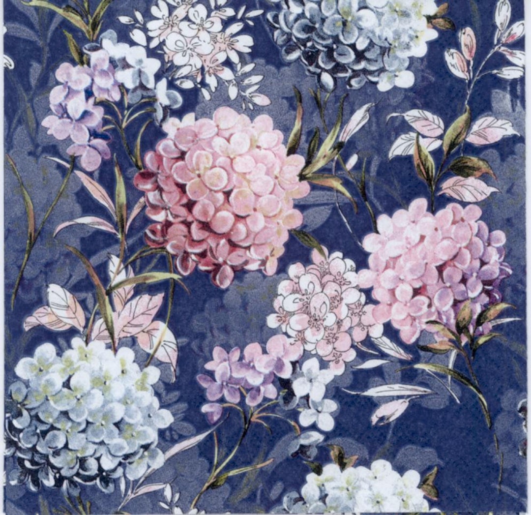 4 Decoupage Paper Napkins | Hydrangea in the Dark Blue | Flower Paper ...