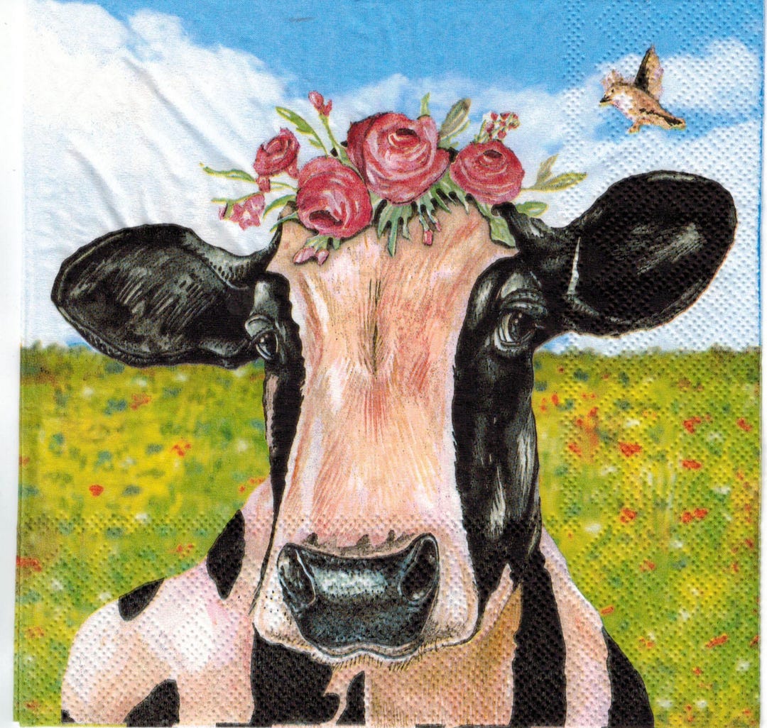 Cow Napkins With Flowers: Decoupage Paper Napkins (set of 4) - Etsy