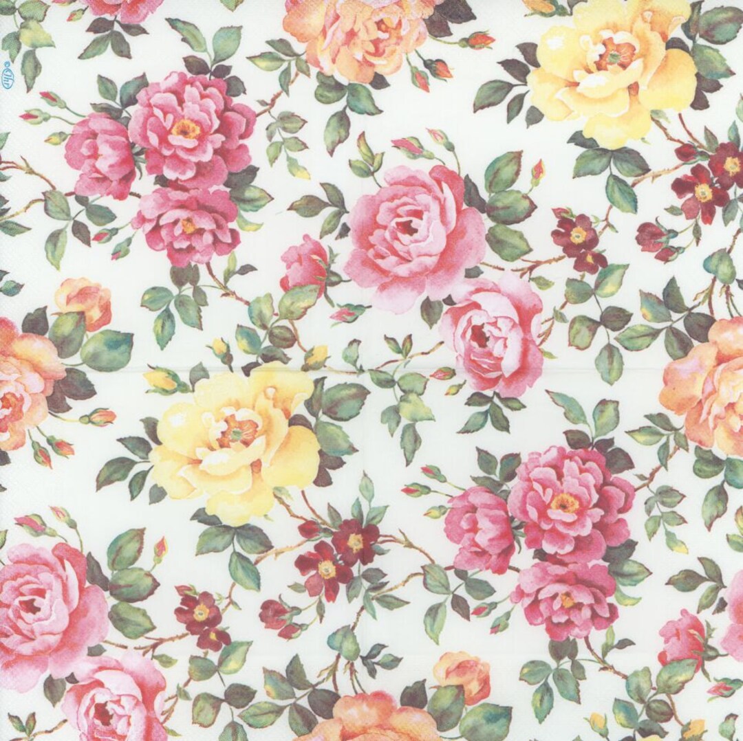 Decoupage Paper Napkins | Pink and Yellow Roses in the Garden | Rose ...
