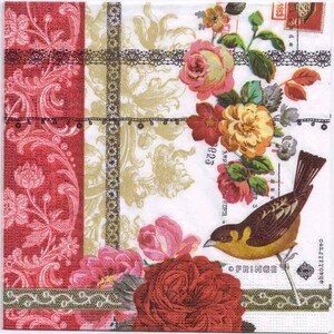 Decoupage Paper Napkins | Roses Lace and Birds | Bird Napkins | Floral ...