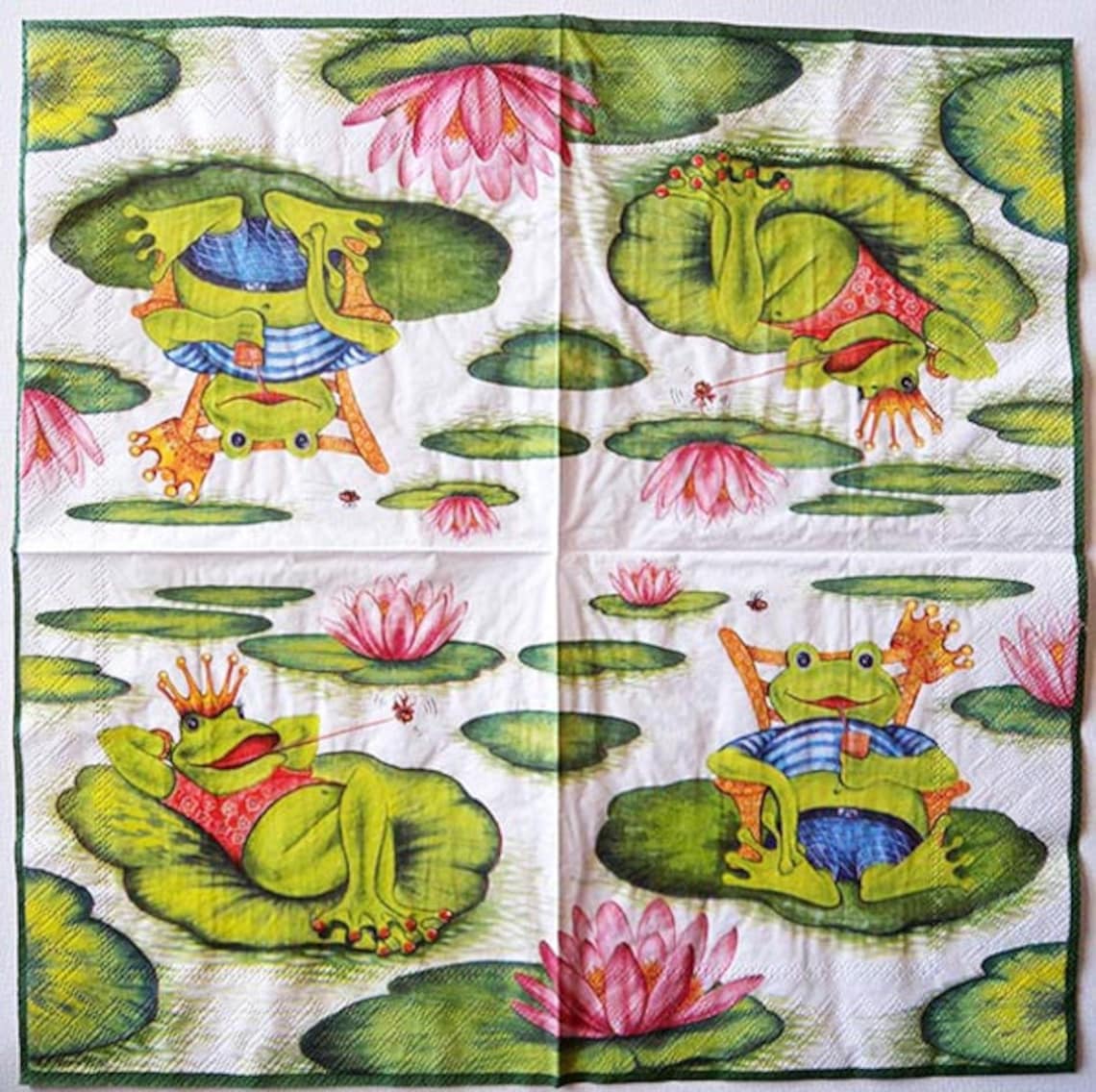 Decoupage Napkins Frog Holiday on a Lilypad Paper Napkins - Etsy