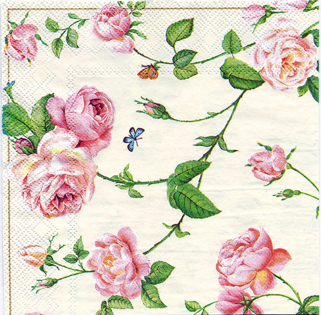 Pink Roses Decoupage Napkins: Floral Paper Lunch Napkins (set of 4) - Etsy