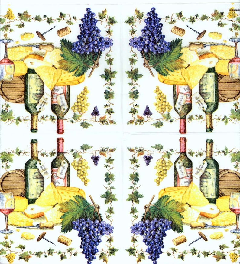 4 Decoupage Napkins Grape Arbor Wine Bottles Grapes Barrels - Etsy