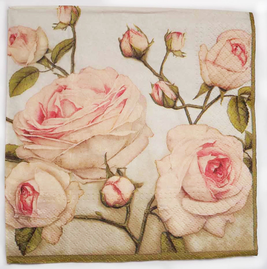 4 Decoupage Paper Napkins | Cocktail Pastel Roses | Rose Napkins ...