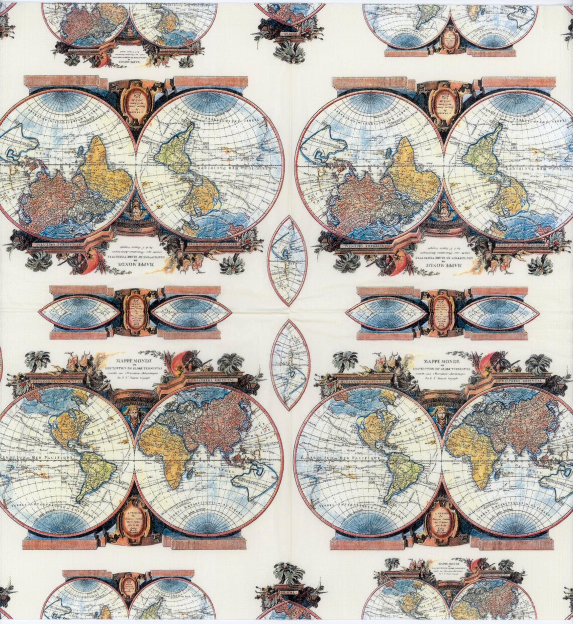 4 Decoupage Napkins Vintage Map of the World Travel Napkins | Etsy