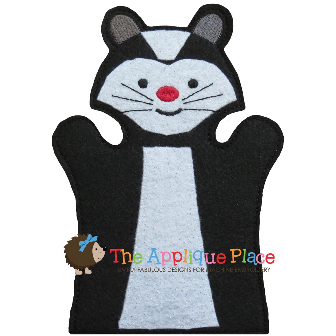 Skunk Hand and Finger Puppet in the Hoop Machine Embroidery Applique ...
