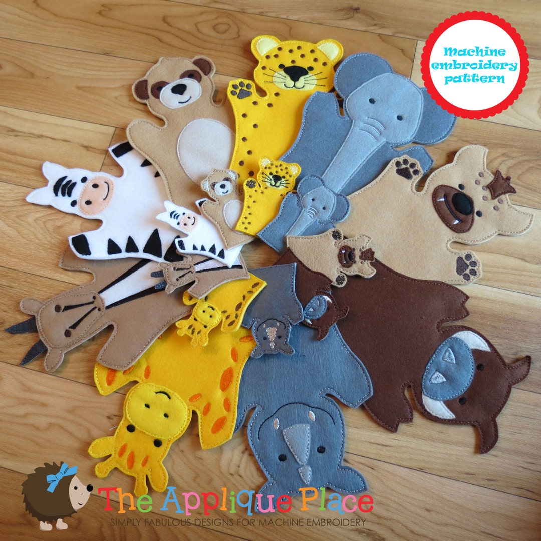 PATTERN Set of 9 Safari Hand and Finger Puppets in the Hoop ITH Machine ...