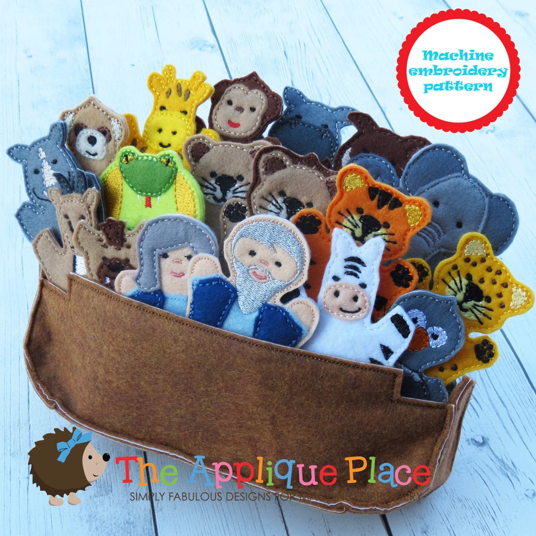 Finger Puppets Embroidery Design - Noah's Ark, Noah, Wife, Animals ...