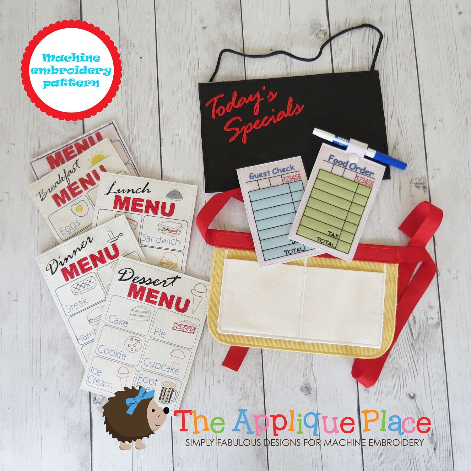 ITH Waitress Play Set - Restaurant Play Food - Machine Embroidery ...