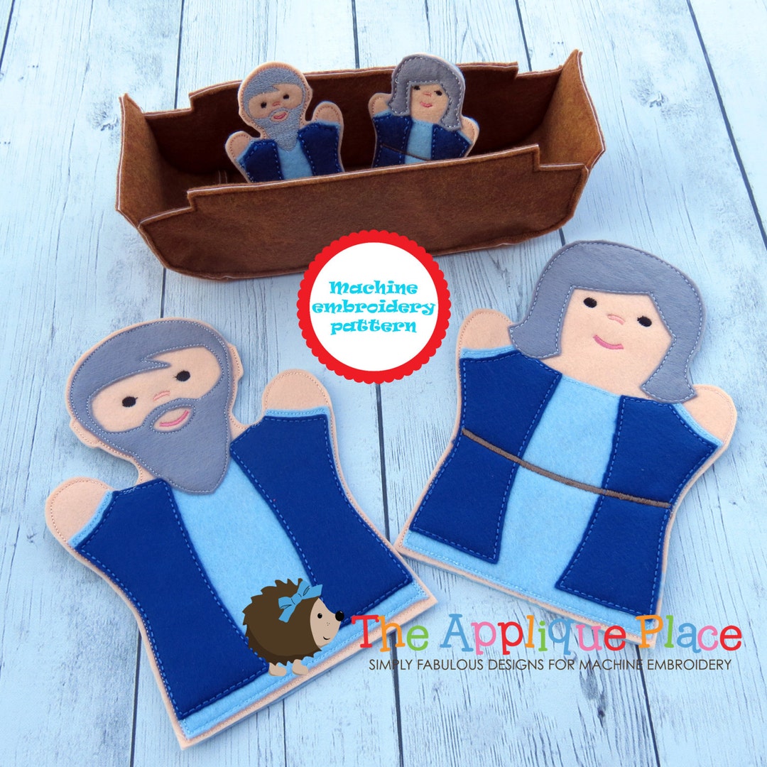 Bible Puppet Embroidery Pattern - Set of 2 Noah and Wife Bible Hand ...