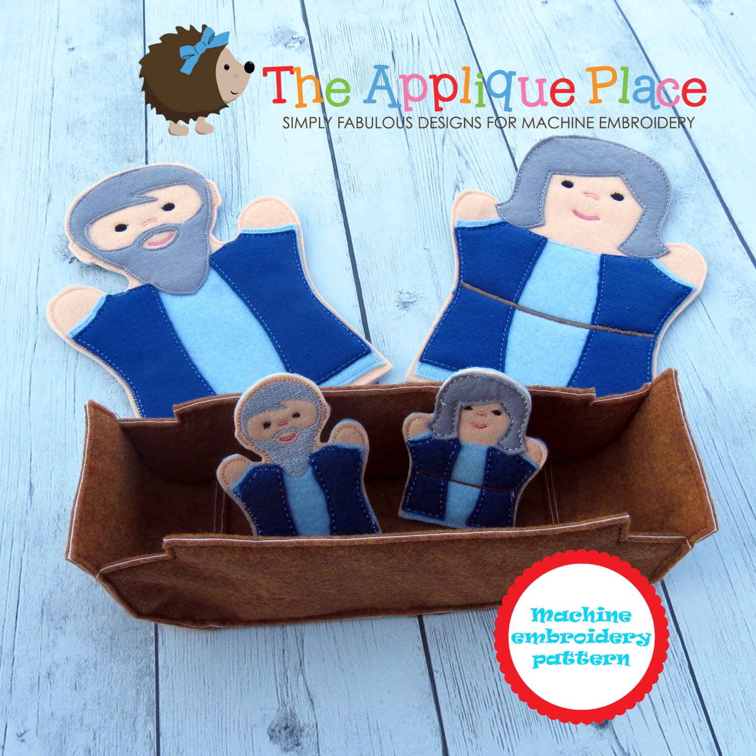 Bible Puppet Embroidery Pattern - Set of 2 Noah and Wife Bible Hand ...