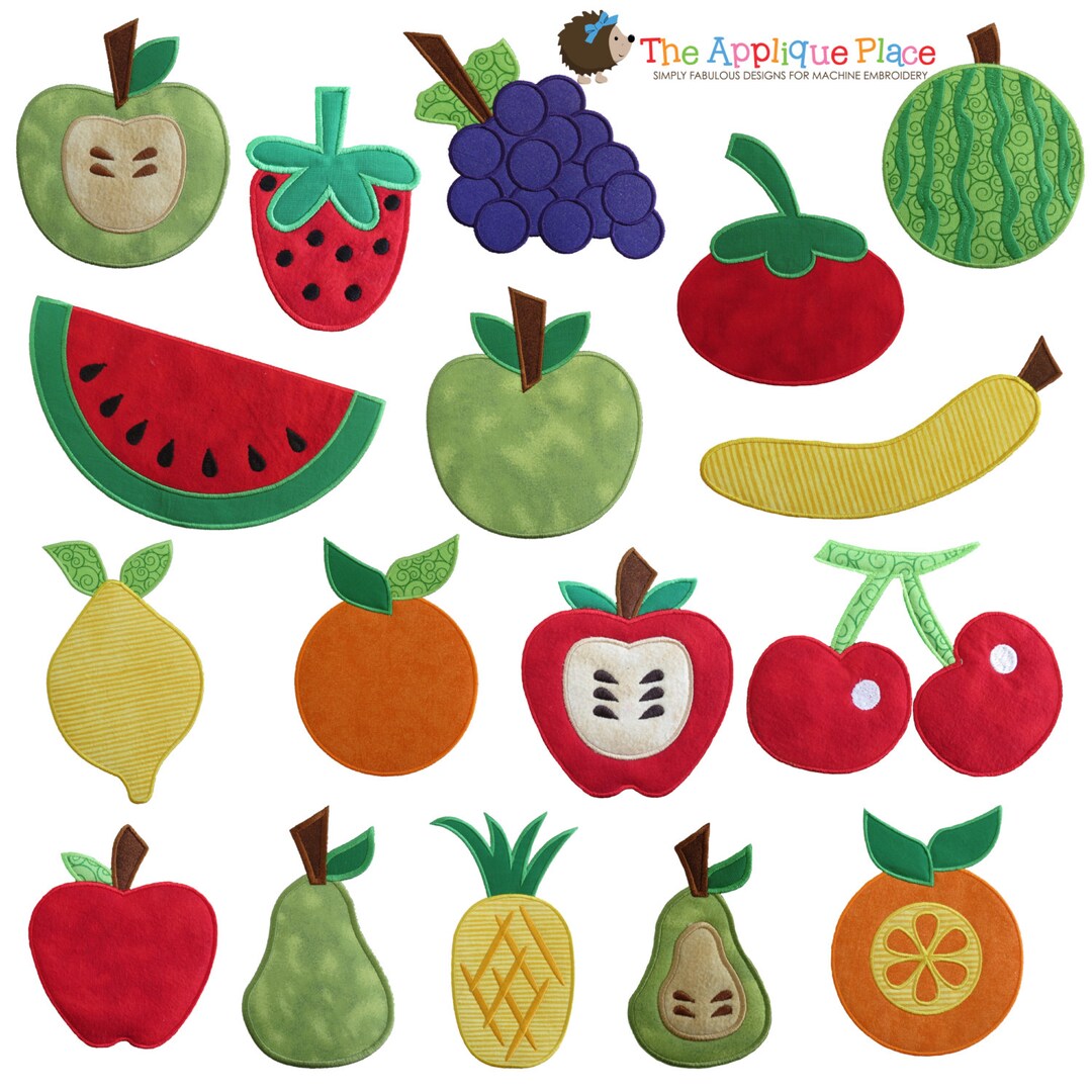 Set of 17 FRUIT Applique Designs , Instant Digital Download File for ...