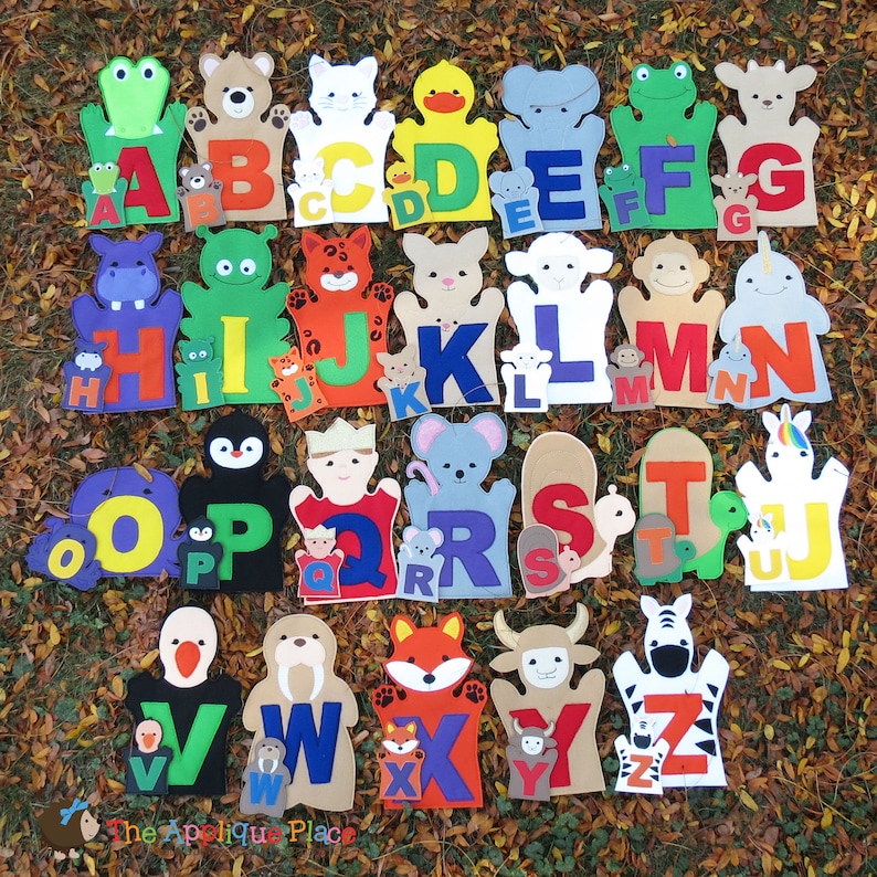 PATTERN Set of 26 Alphabet Hand and Finger Puppets In The Hoop | Etsy