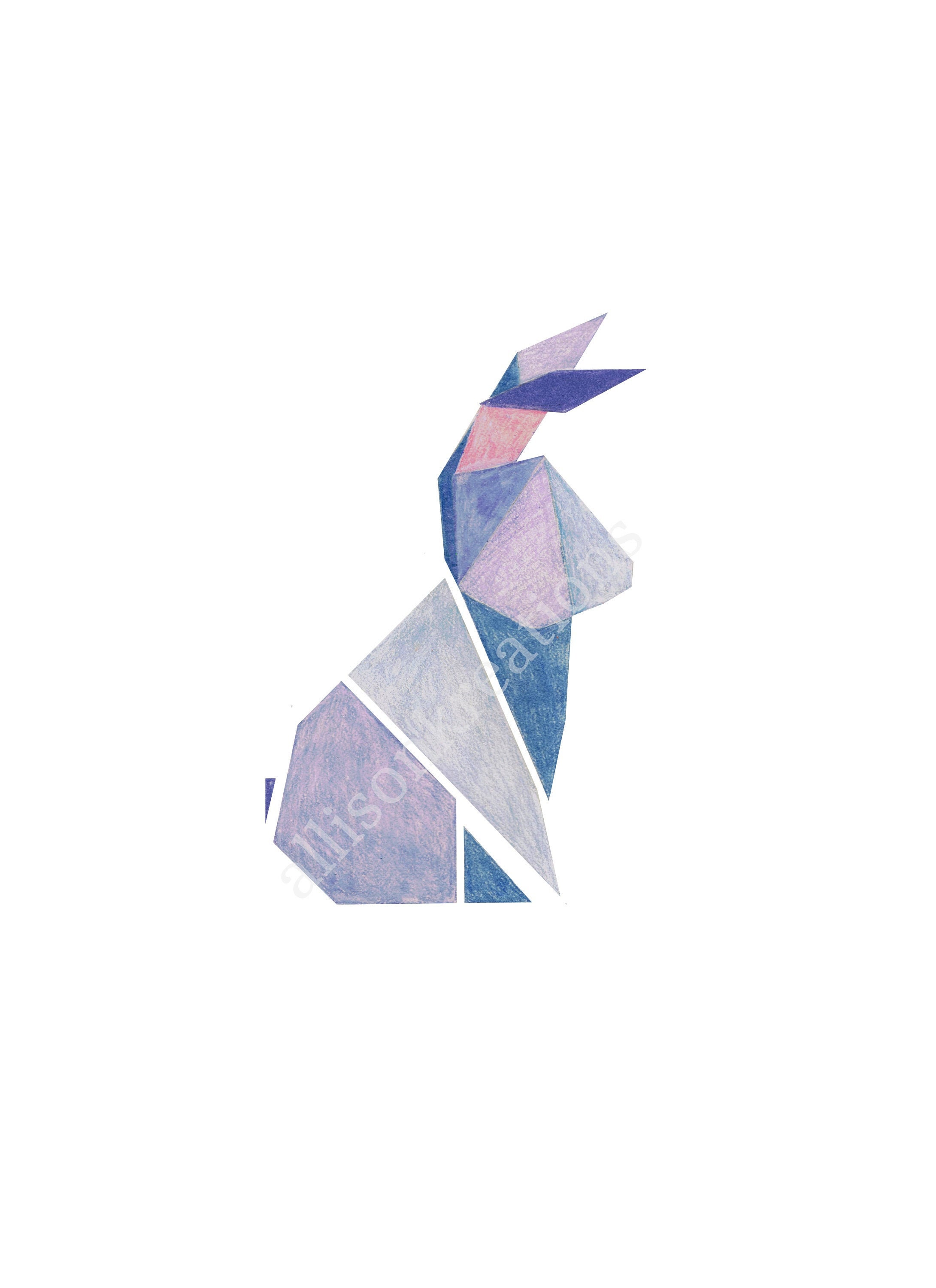 Printable 'origami Bunny' Drawing, Instant Download - Etsy