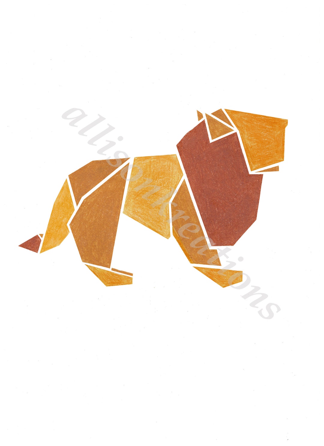 Printable 'origami Lion' Drawing, Instant Download - Etsy