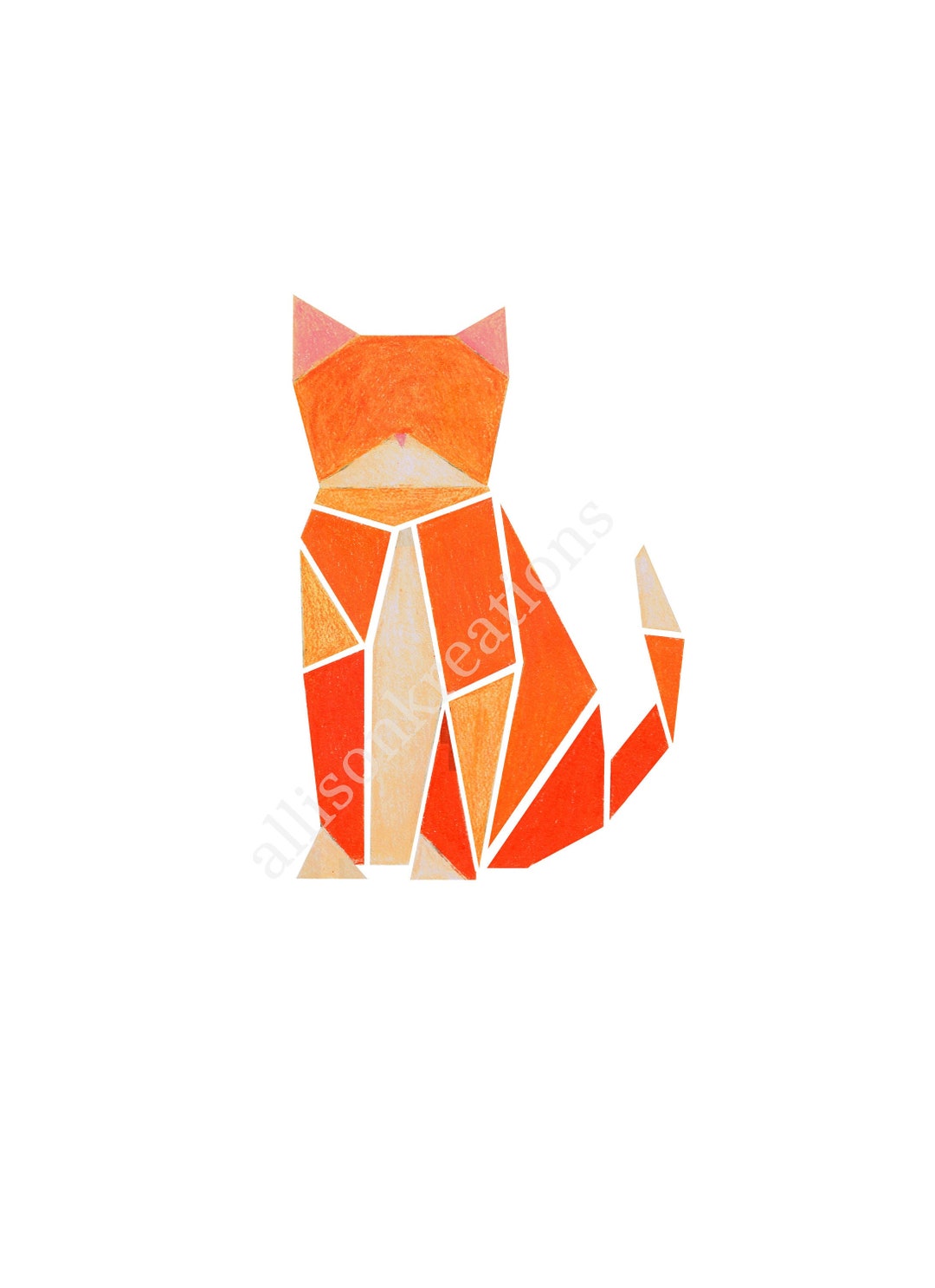 Printable 'origami Cat' Art, Instant Download - Etsy