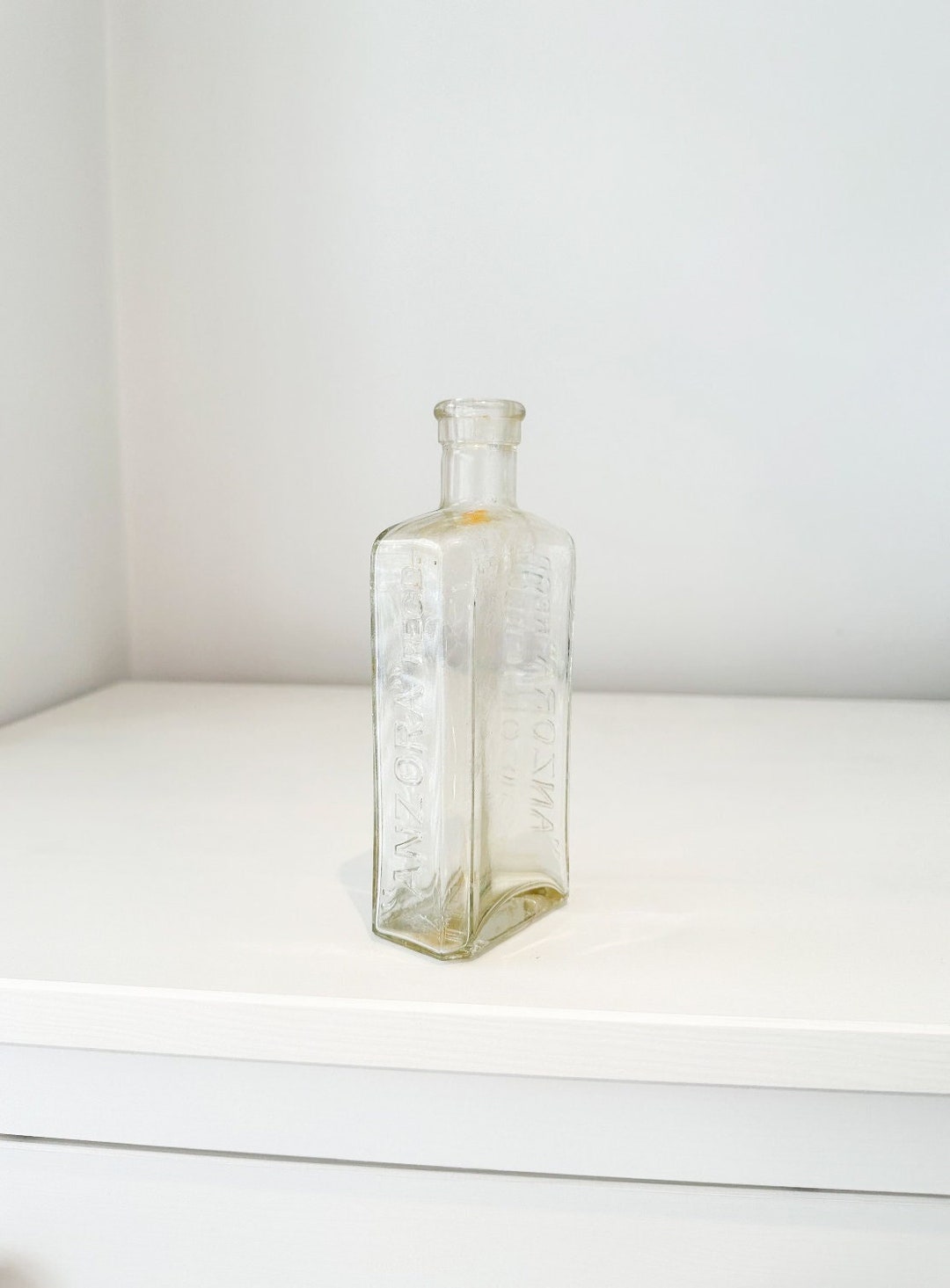 Vintage Antique ANZORA Regd Clear Glass Straight Edge Bottle Mens Hair ...