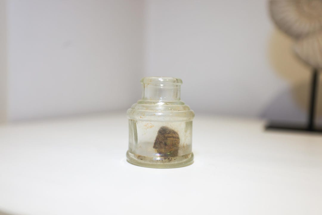 Early Vintage Clear Glass Victorian Ink Well Jar With Cork Stuck Inside ...