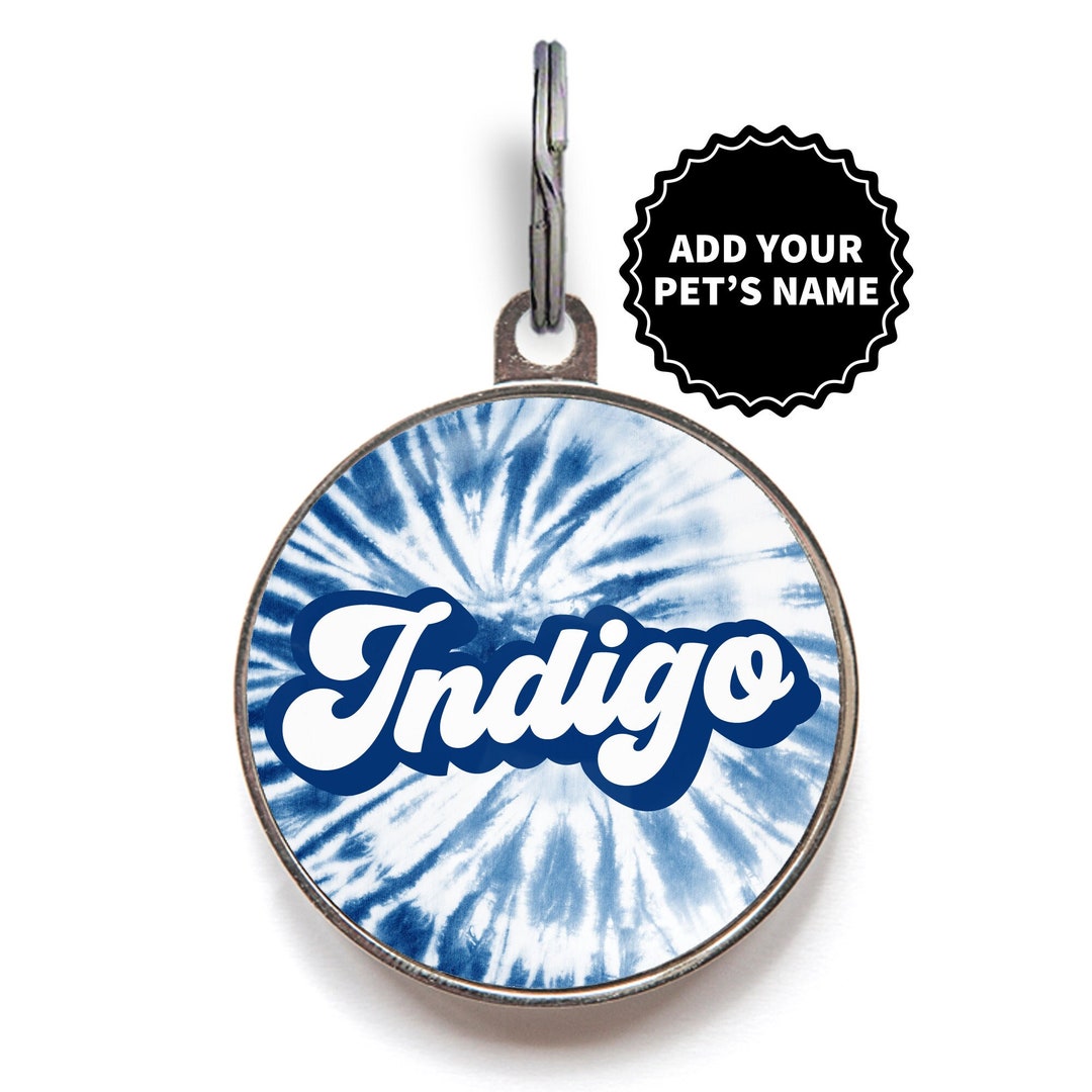 Tie Dye Dog ID Tag, Indigo Blue Tie Dye Pet ID Tag, Personalised Puppy ...