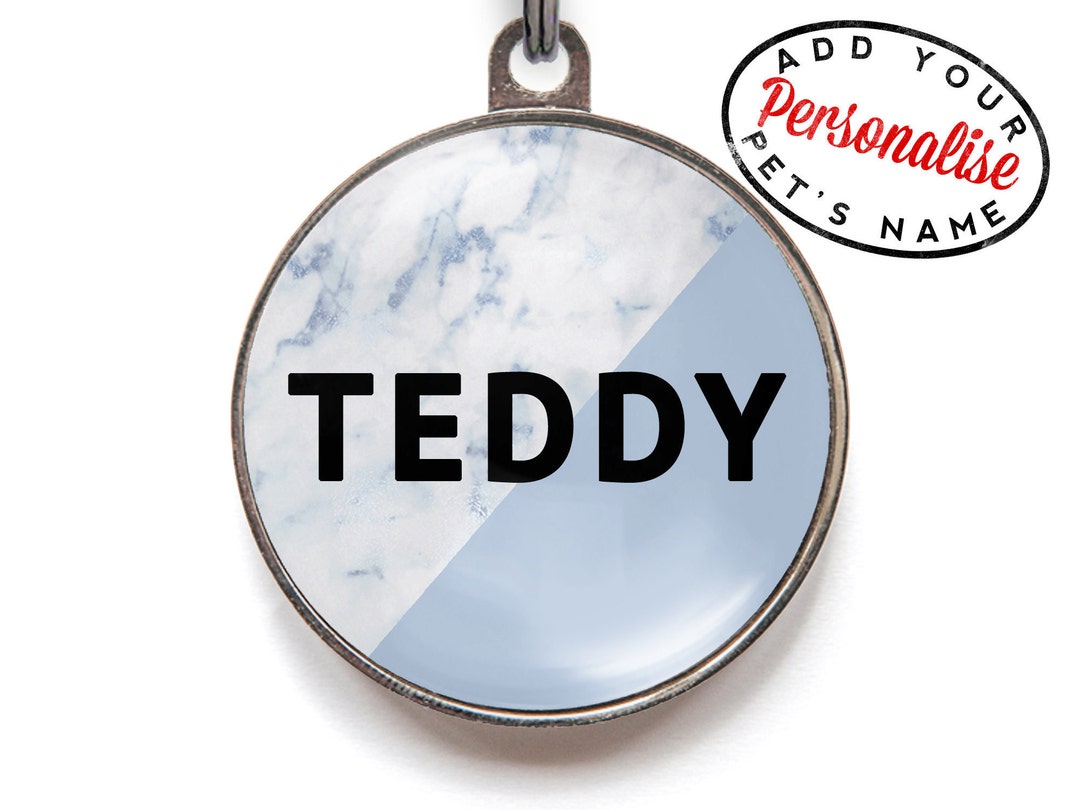 Marble Pet Tag, Blue Marble Tag for Cats and Dogs, Two Tone Double ...