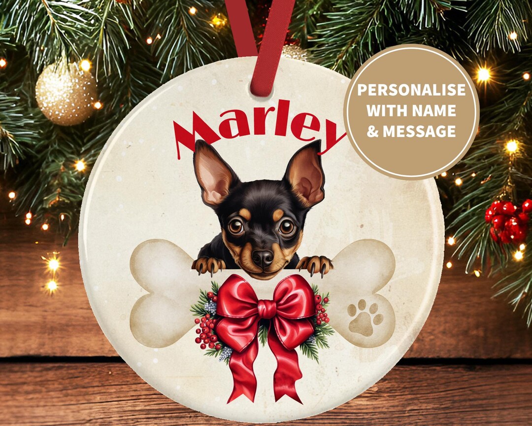 Personalised Miniature Pinscher Christmas Ornament Ceramic Holiday ...