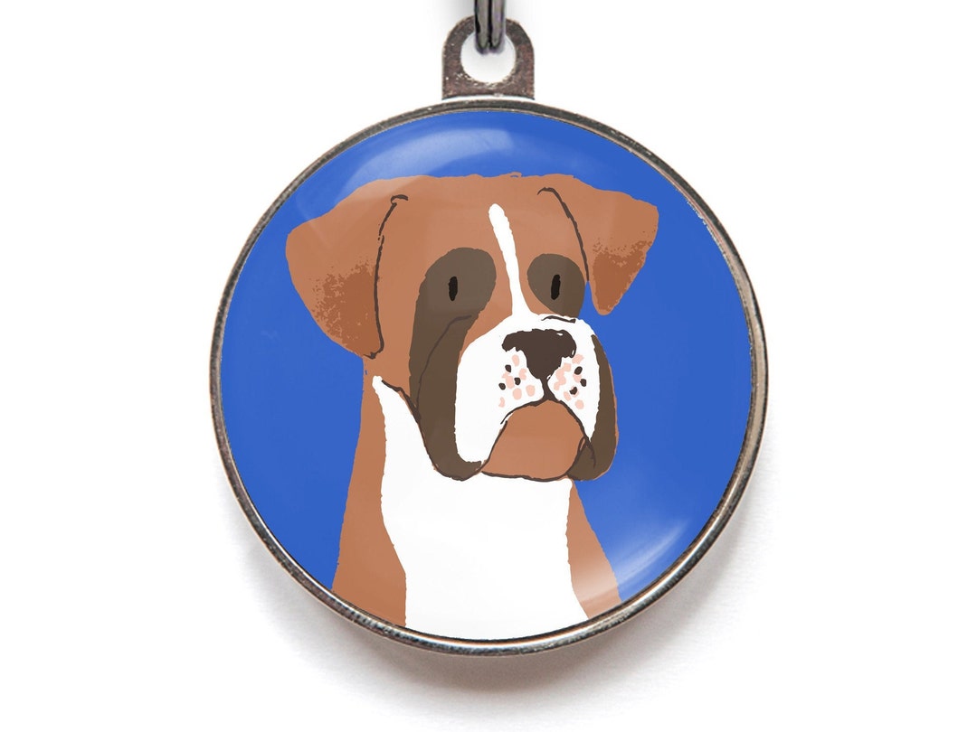 Boxer Dog Tag - Brown and White Boxer, Personalized Dog Tags for Boxer ...
