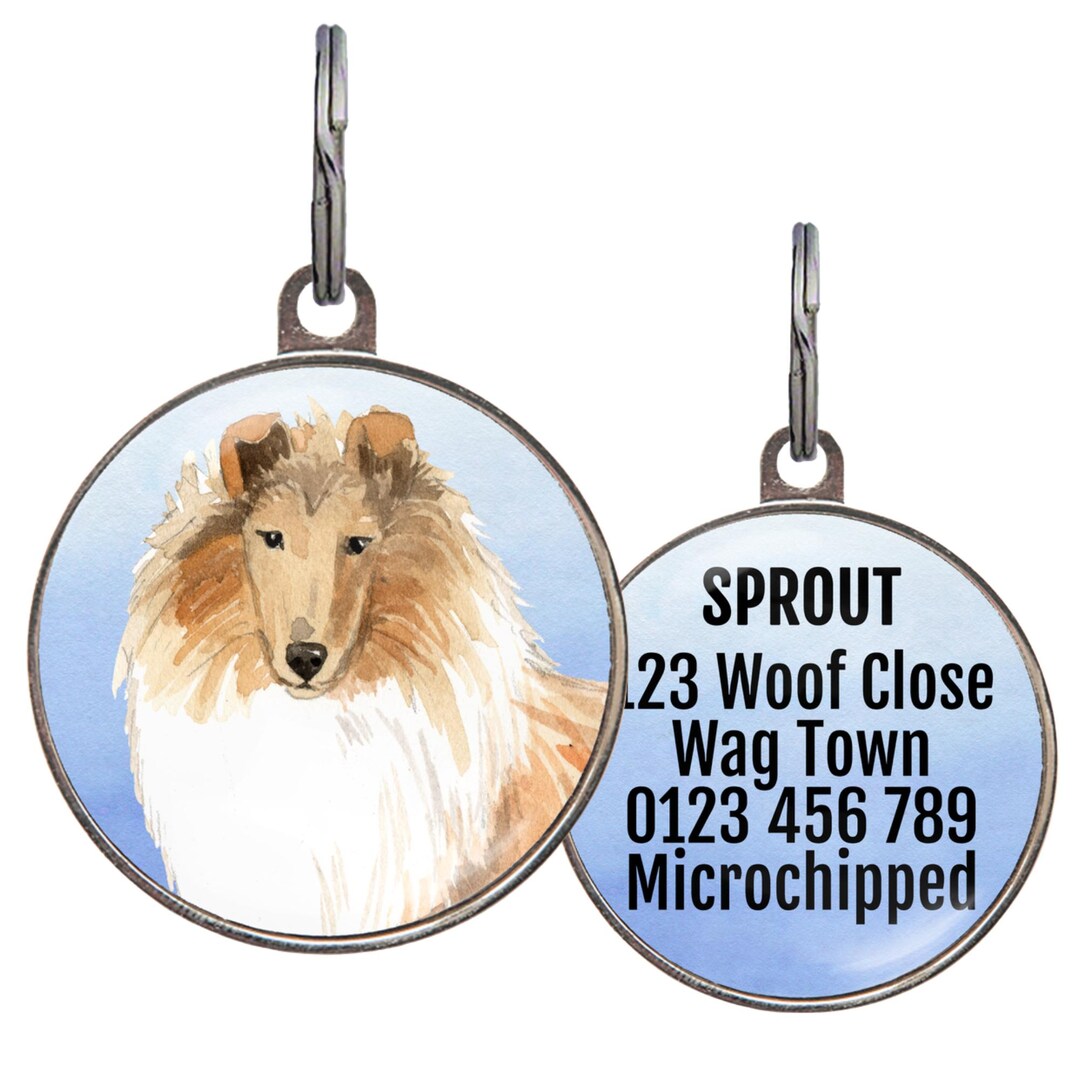 Rough Collie Dog Tag – 4 Background Colors – Custom Pet Tag for Collies ...