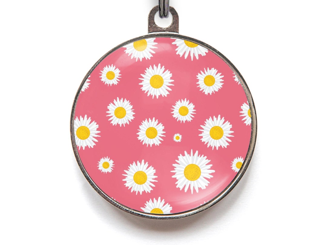 Daisy Dog Tag – Custom Floral Pet ID – Pink No-name Design for Dogs or ...