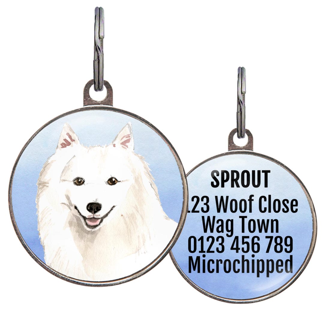 Japanese Spitz Dog ID Tag – 4 Background Colors – Personalized Name Tag ...